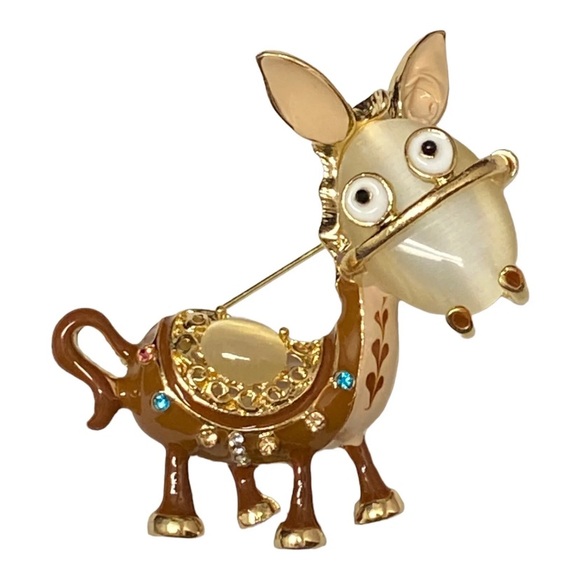 Jewelry | Donkey Brooch Vintage Inspired Rhinestones Gold Tone Brown Pin | Poshmark